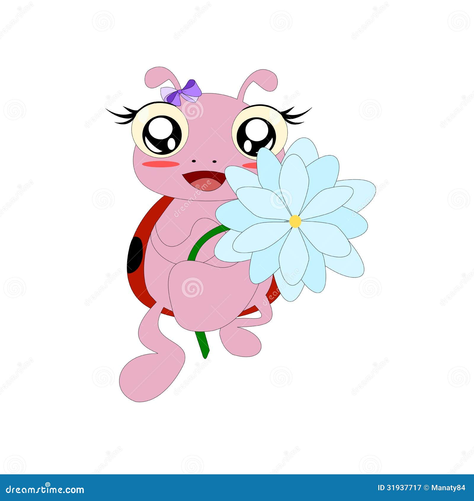Cartoon Ladybug with White Flower Stock Vector - Illustration of pink ...