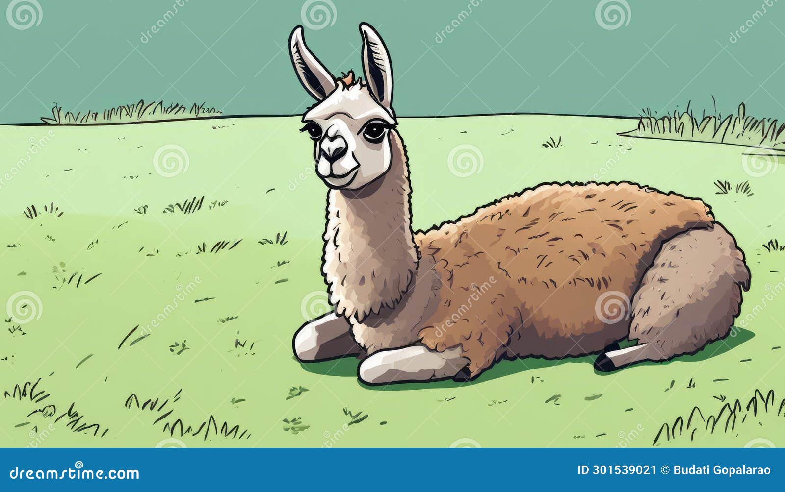 A Cartoon Lama Laying Down in a Grassy Field Stock Illustration ...