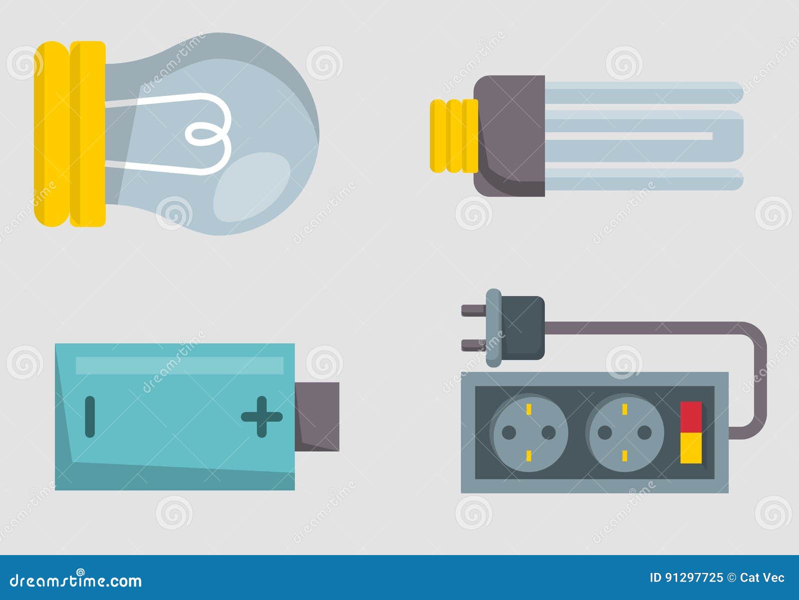 Cartoon Lamp Light Bulb Design Flat Vector Illustration Electric Idea ...