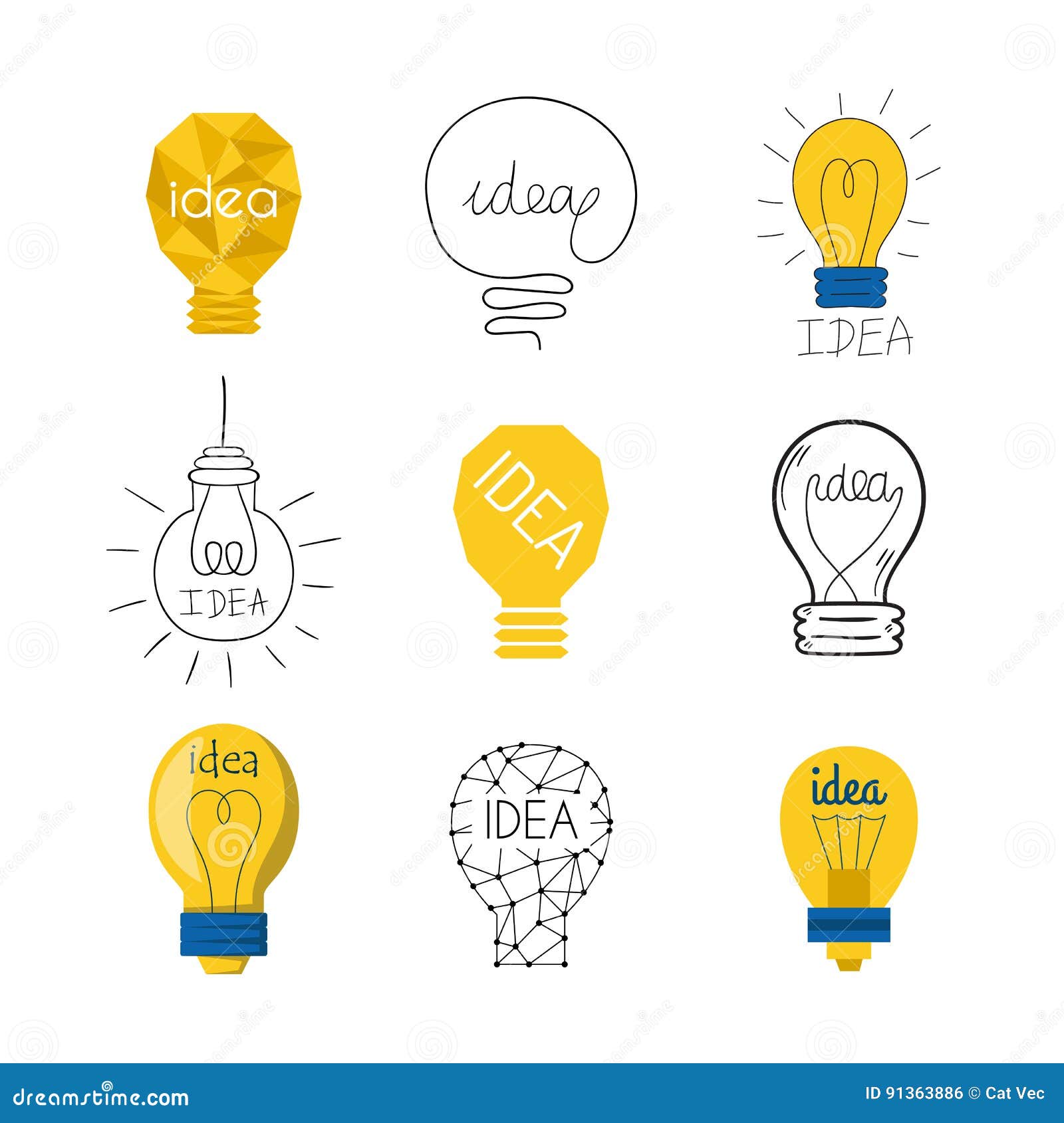 Cartoon Lamp Light Bulb Design Flat Vector Illustration Electric Idea ...