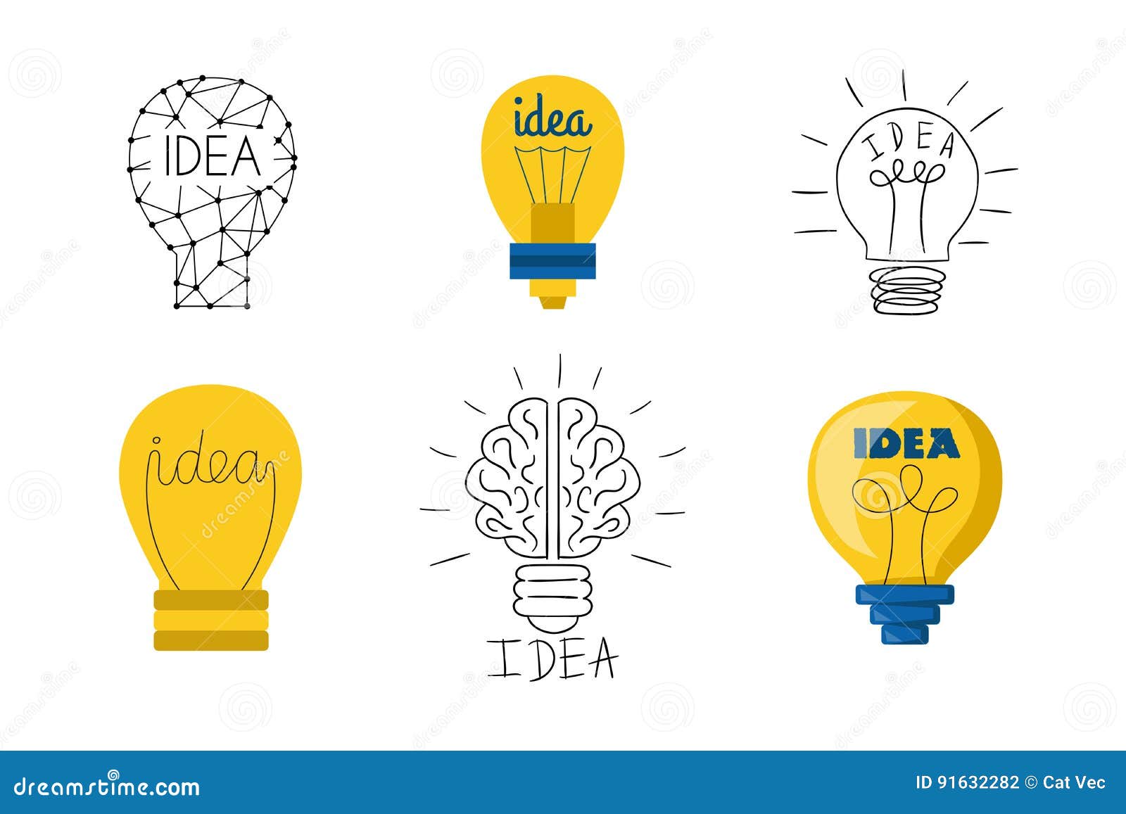 Cartoon Lamp Light Bulb Design Flat Vector Illustration Electric Idea ...