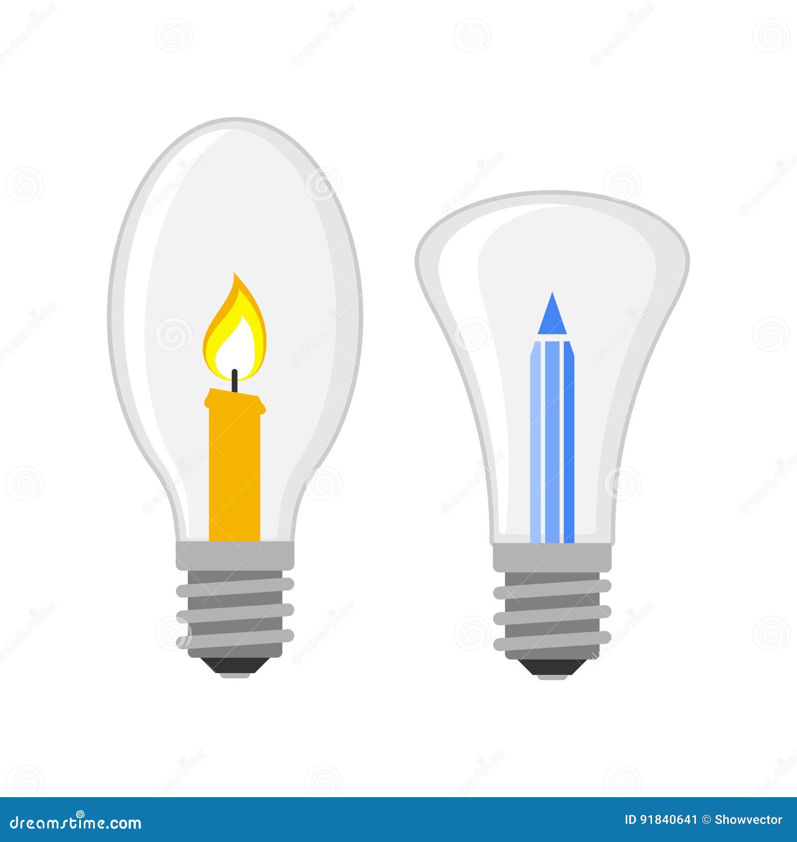 Cartoon Lamp Light Bulb Design Flat Vector Illustration Electric Idea ...