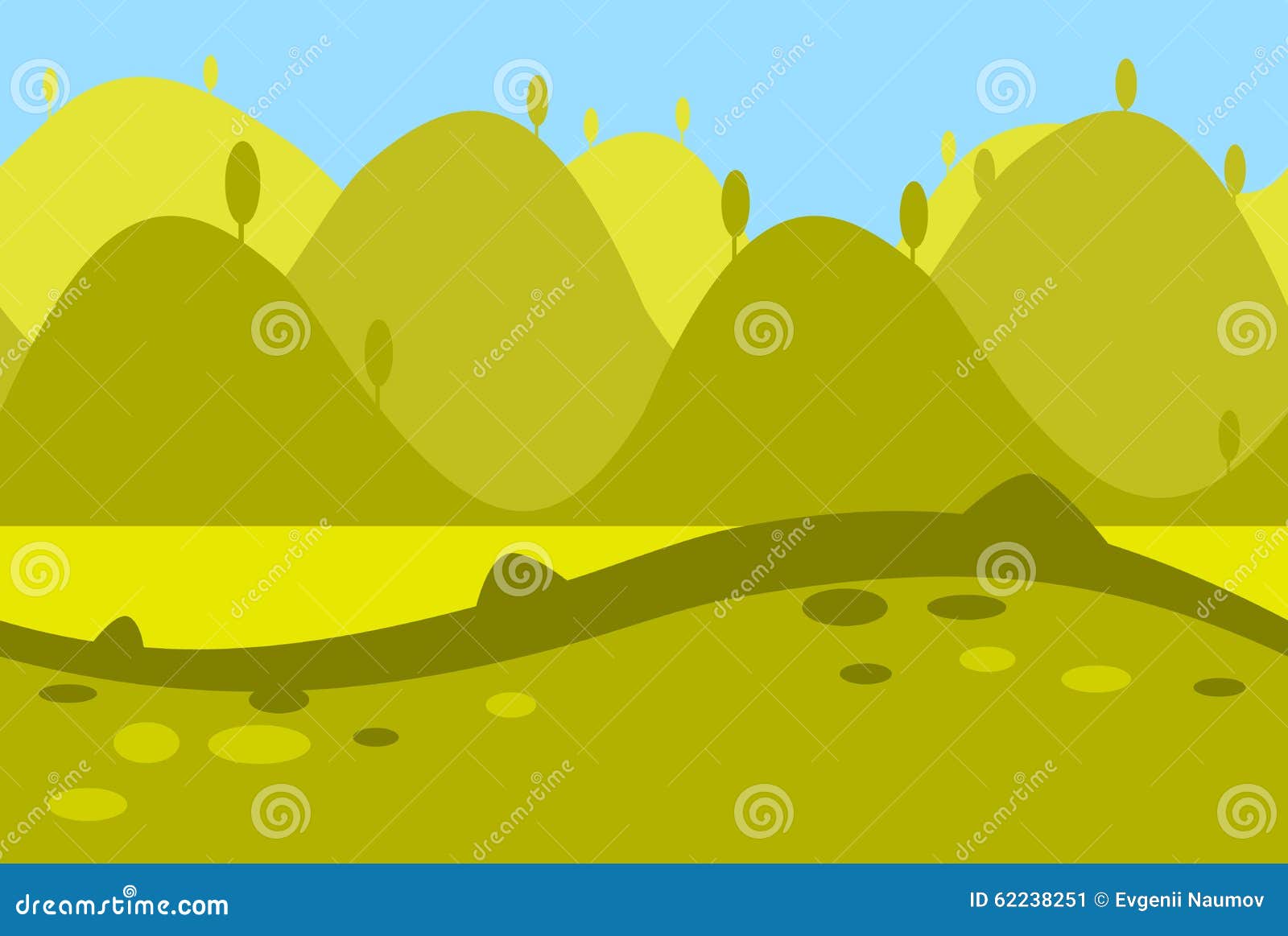 Cartoon Landscape of Green Meadows, Fields, Hills Stock Vector ...