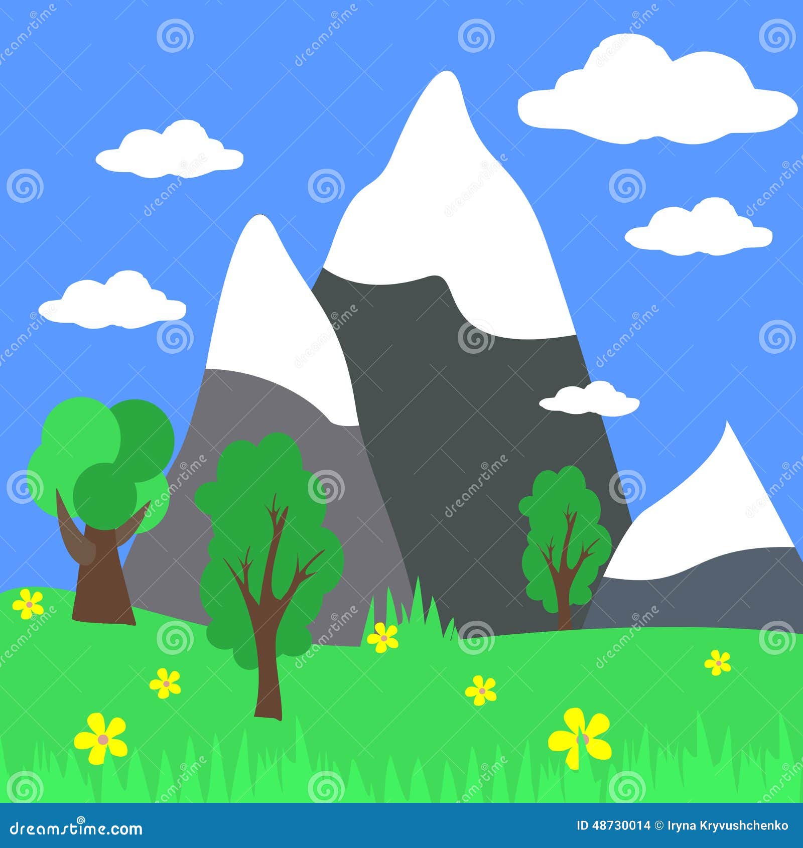 Cartoon Landscape with Mountains. Vector Illustration Stock Vector ...