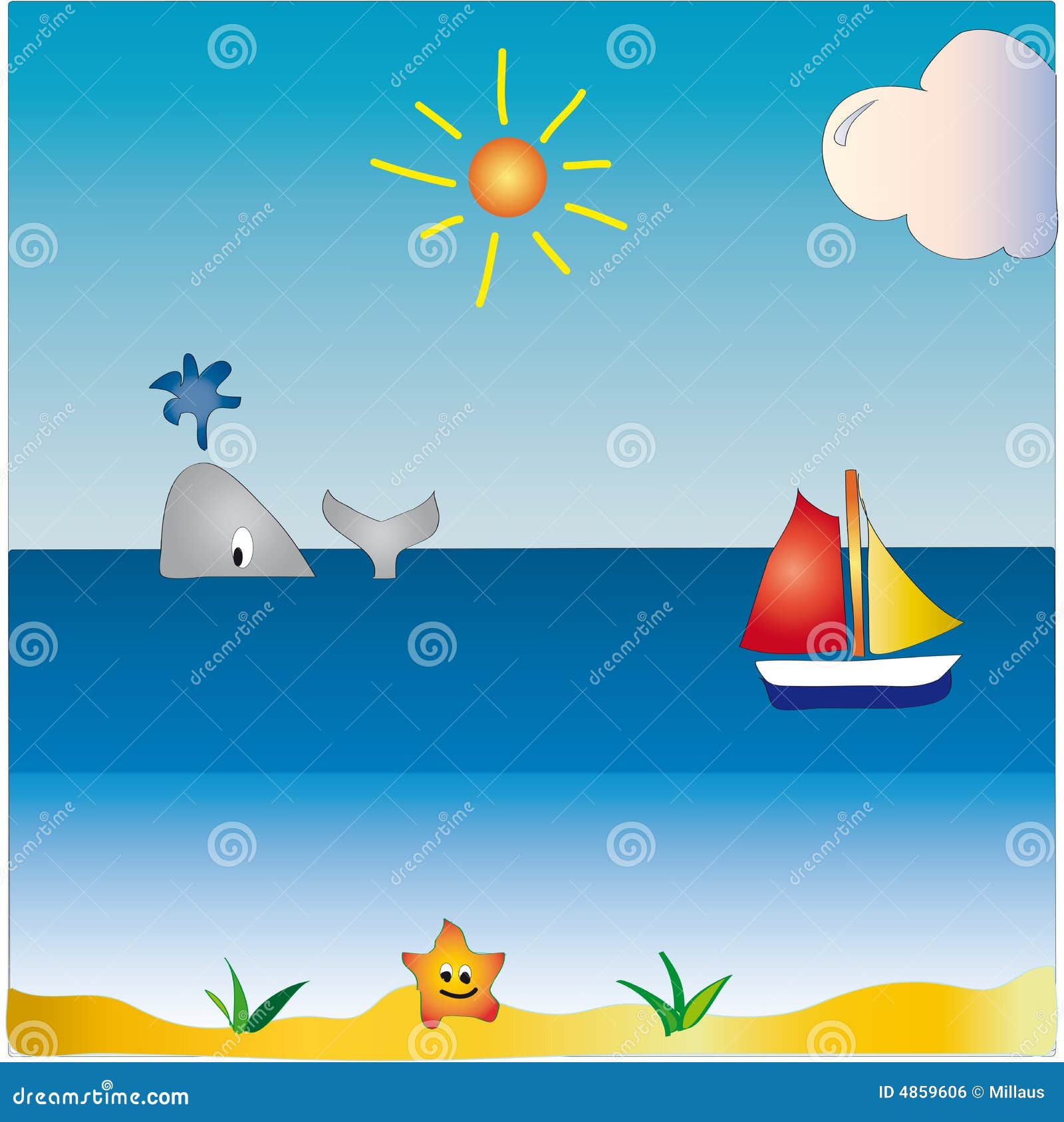 Cartoon landscape of sea stock illustration. Illustration of blue - 4859606