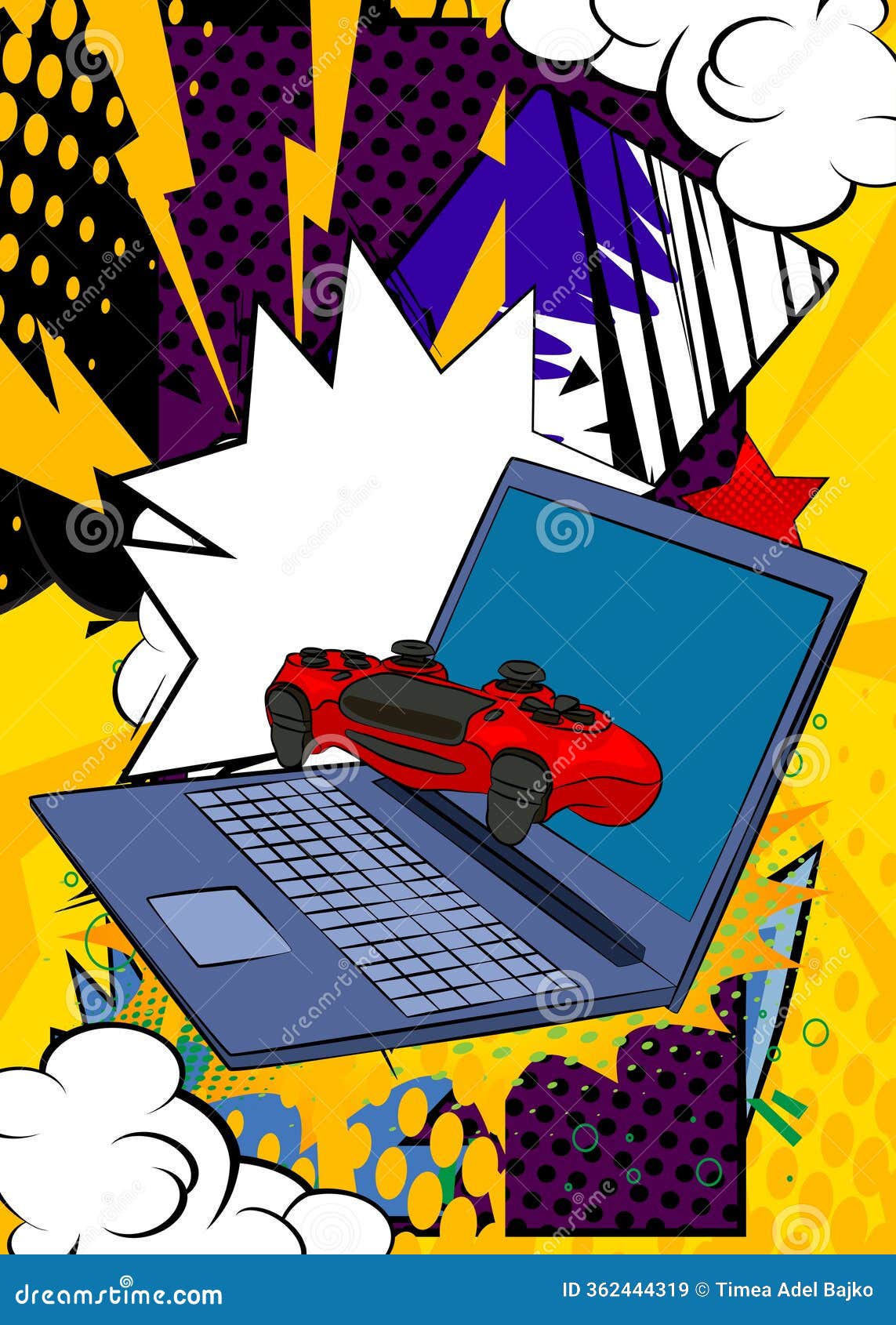 Cartoon Laptop, Comic Book Notebook with Gaming Controller. Retro ...