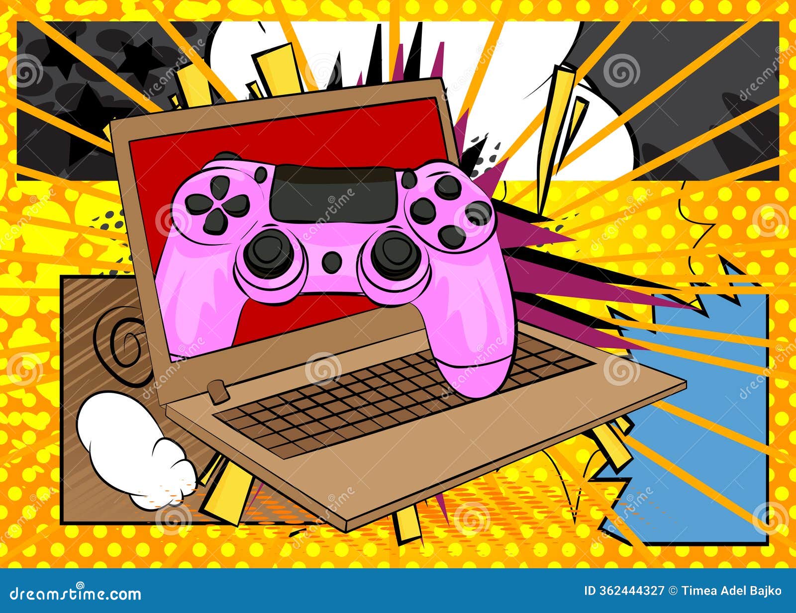 Cartoon Laptop, Comic Book Notebook with Gaming Controller. Retro ...