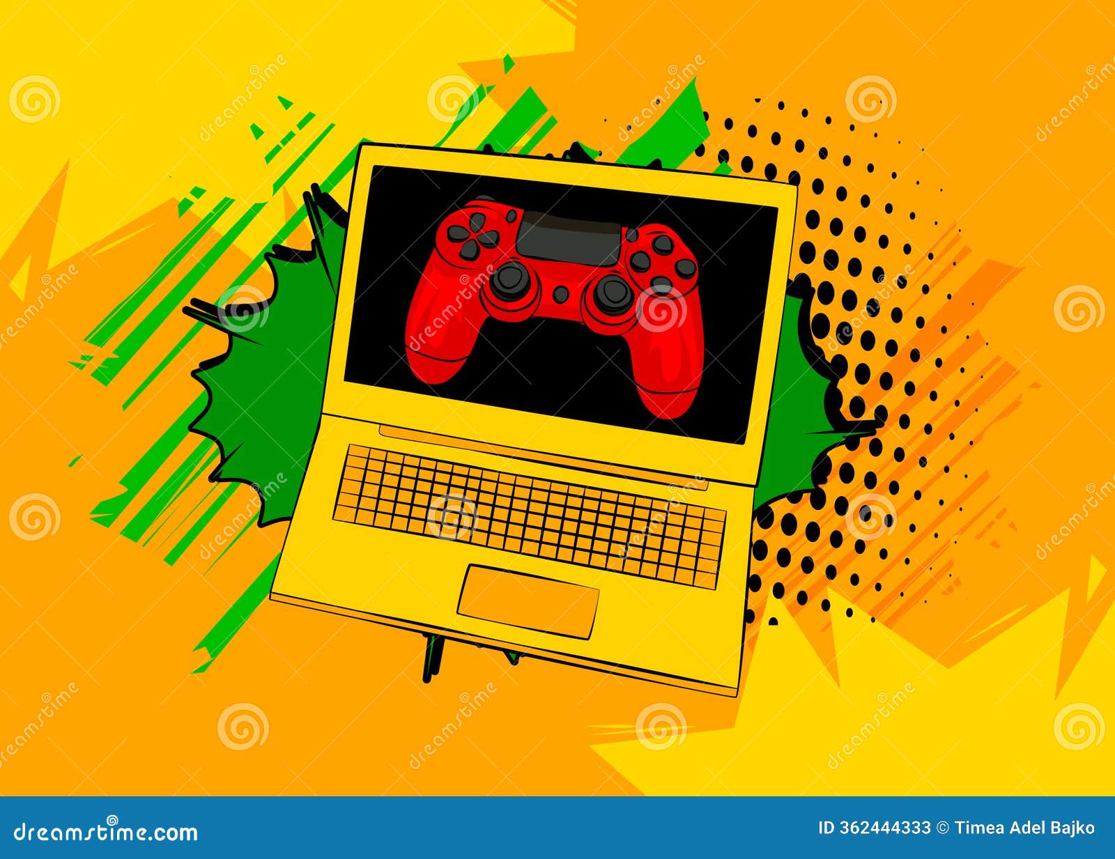 Cartoon Laptop, Comic Book Notebook with Gaming Controller. Retro ...