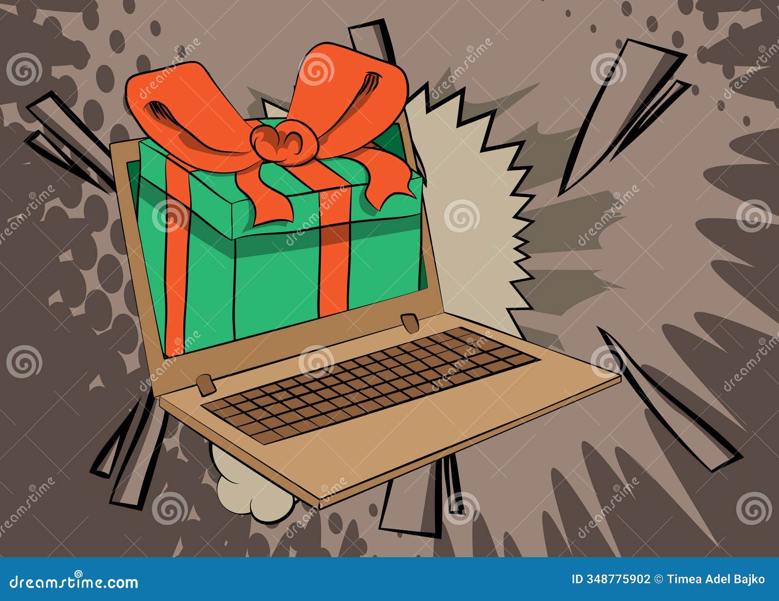 Cartoon Laptop, Comic Book Notebook with Gift Box Retro Comics Pop Art ...