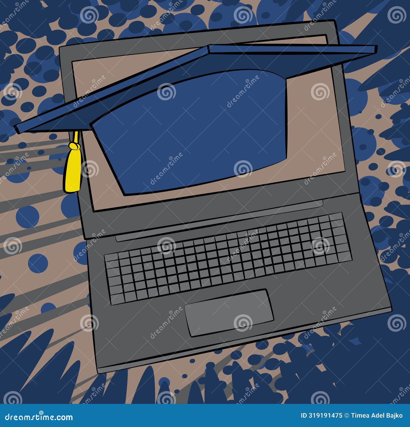 Cartoon Laptop, Comic Book Notebook with Graduation Hat. Retro Vector ...