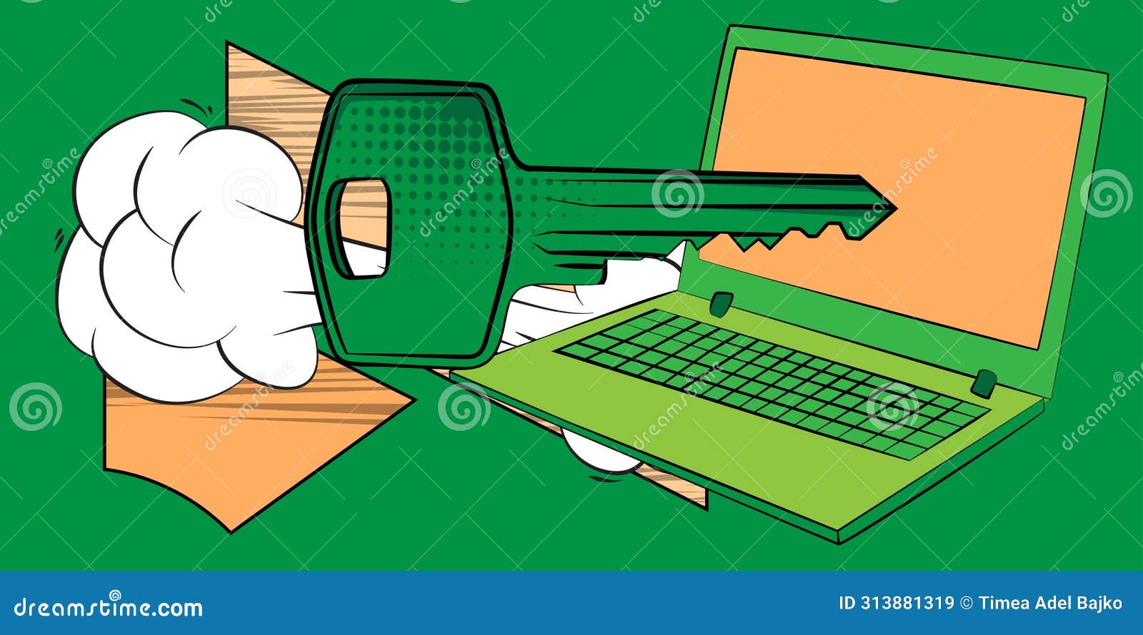 Cartoon Laptop, Comic Book Notebook with Key. Retro Vector Comics Pop ...