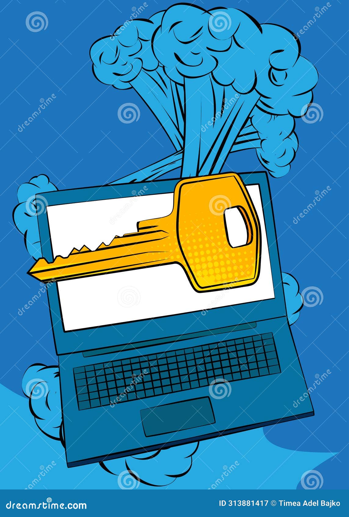 Cartoon Laptop, Comic Book Notebook with Key. Retro Vector Comics Pop ...