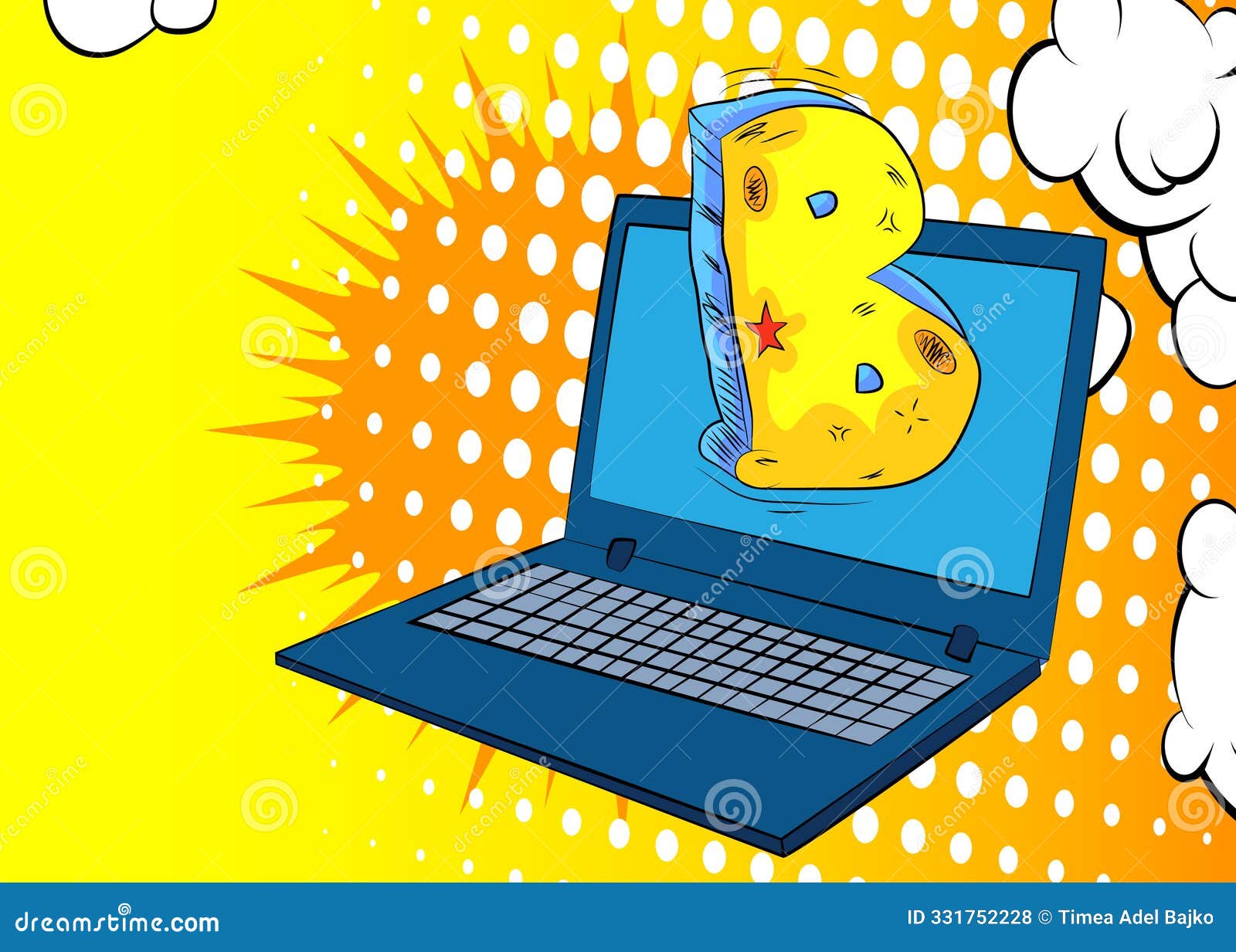 Cartoon Laptop, Comic Book Notebook with Letter B. Retro Vector Comics ...