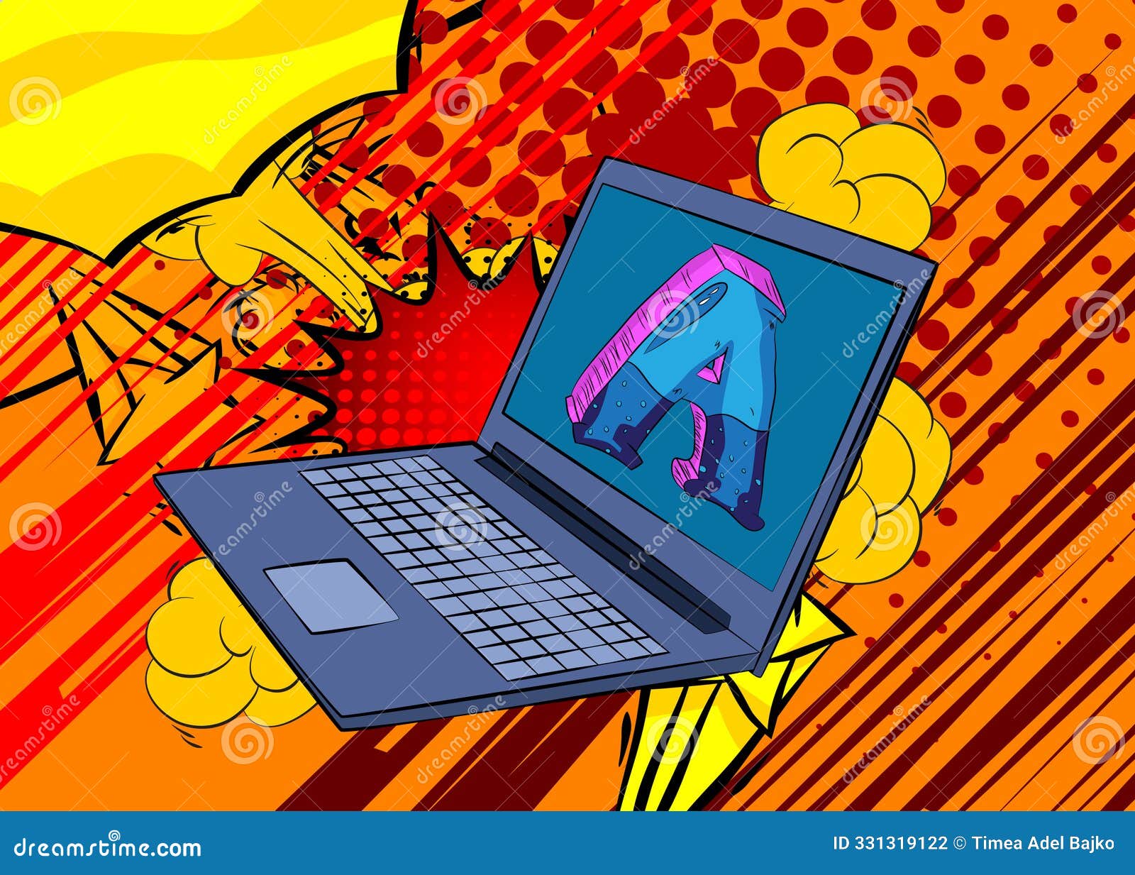 Cartoon Laptop, Comic Book Notebook with Letter a. Retro Vector Comics ...