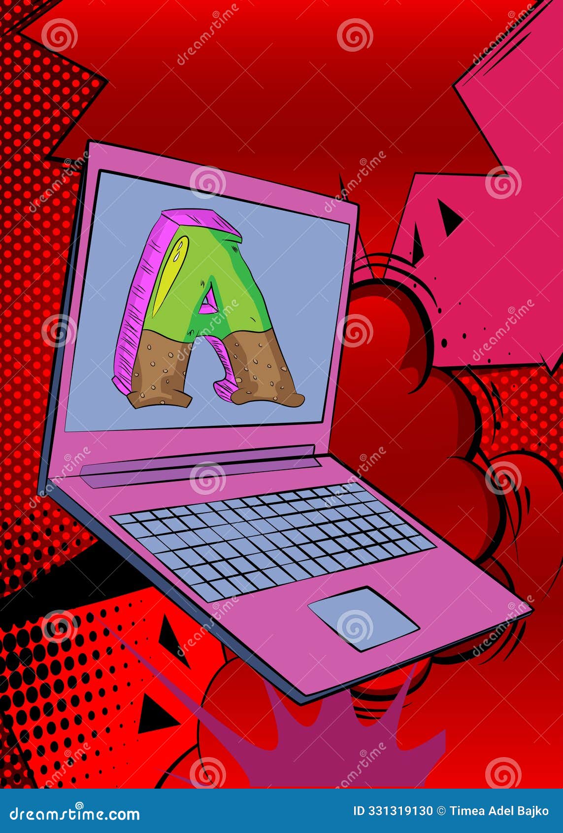 Cartoon Laptop, Comic Book Notebook with Letter a. Retro Vector Comics ...