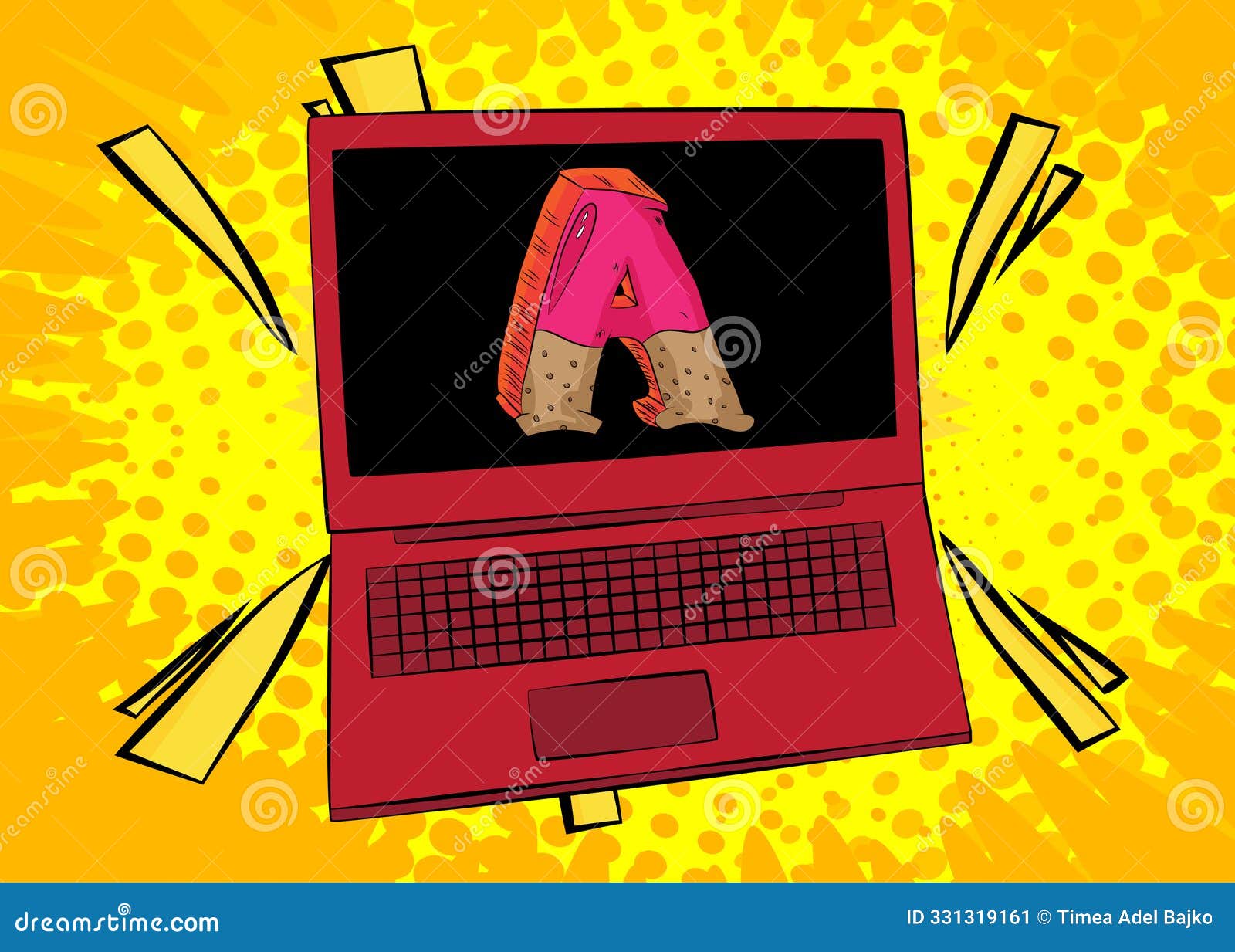 Cartoon Laptop, Comic Book Notebook with Letter a. Retro Vector Comics ...