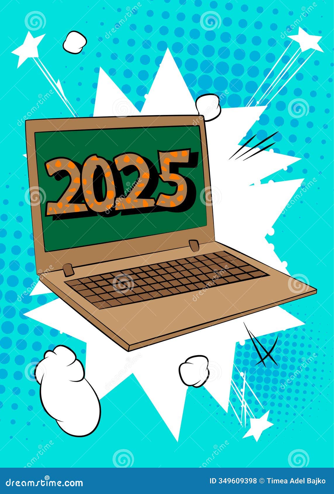 Cartoon Laptop, Comic Book Notebook with 2025. Retro Comics Pop Art ...