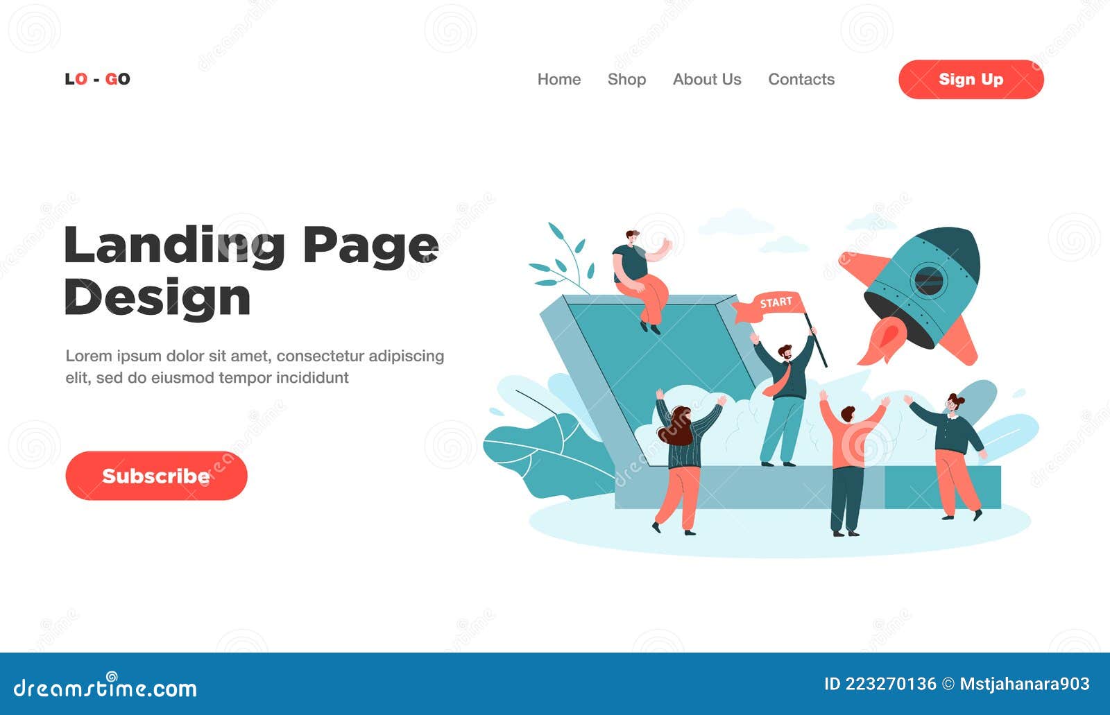 Cartoon Launching New Business Project Flat Vector Illustration Stock ...