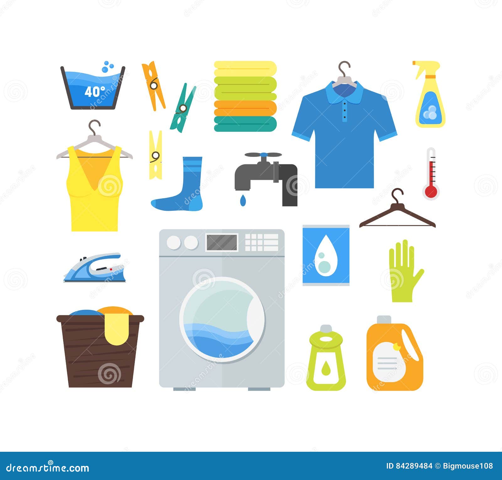 Cartoon Laundry Set. Vector Stock Vector - Illustration of element ...