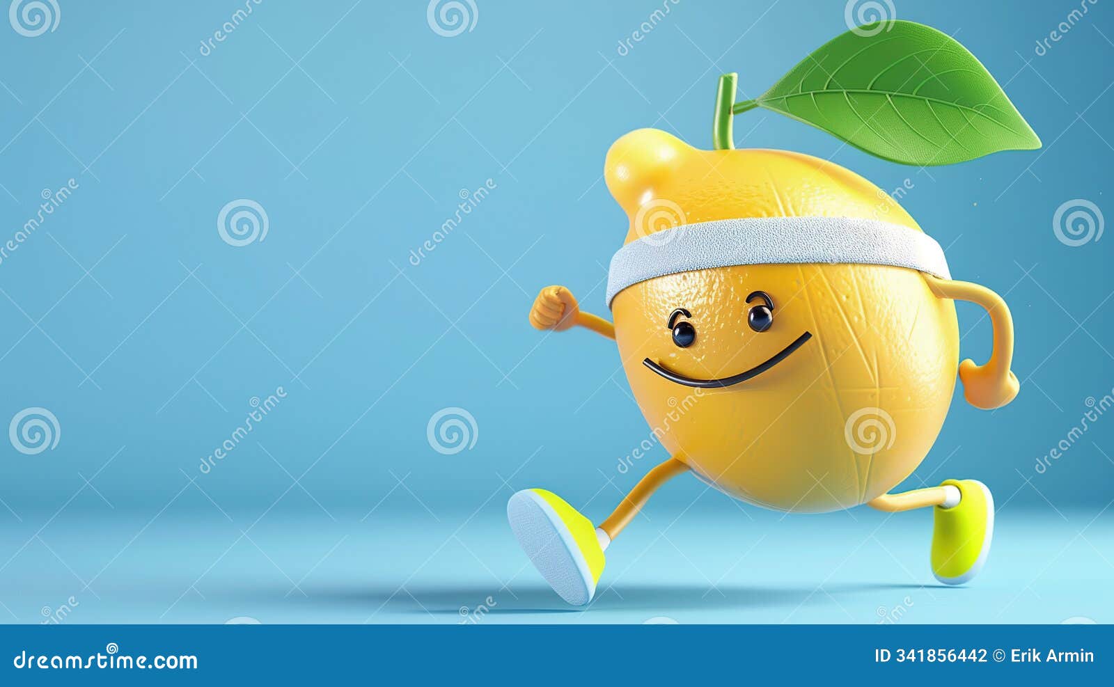 Cartoon Lemon with Sweatband Around Its Forehead Running , Flat Lay ...