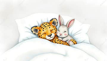 A Cartoon of a Leopard and a Rabbit Sleeping Together Stock Photo ...