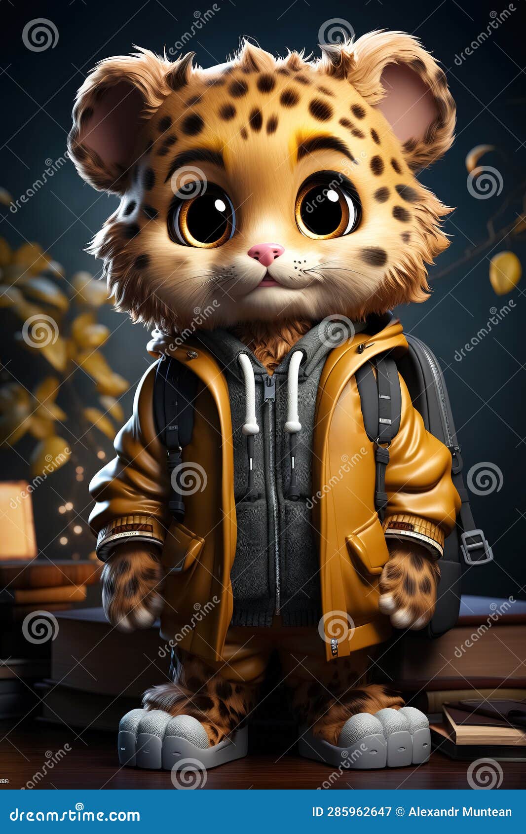 Cartoon Leopard with School Bag, Back To School Concept. Stock Illustration - Illustration of ...