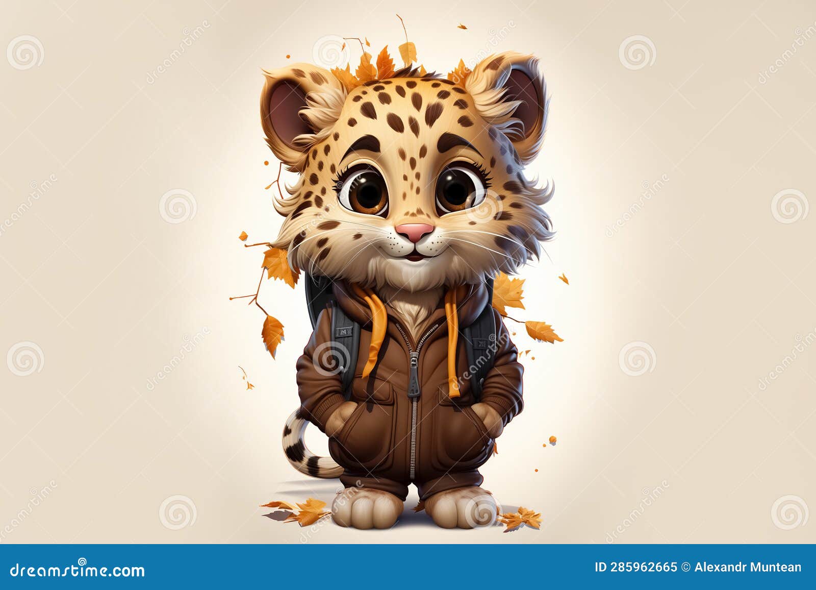 Cartoon Leopard with School Bag, Back To School Concept. Stock ...