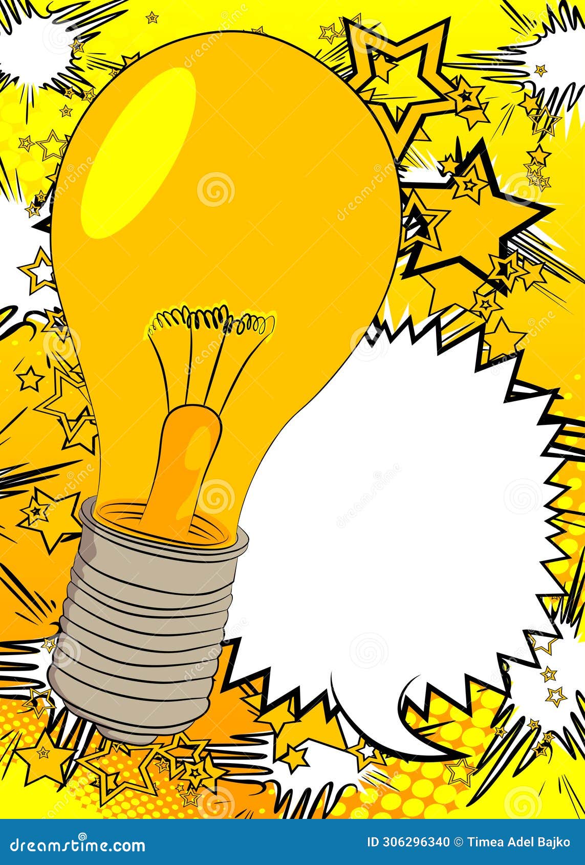 Cartoon Light Bulb with Blank Speech Bubble, Comic Book Ideas ...