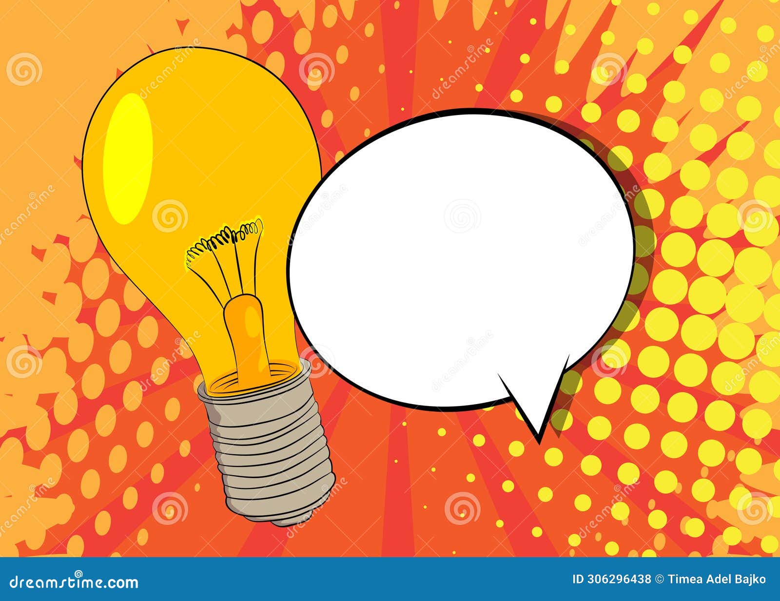 Cartoon Light Bulb with Blank Speech Bubble, Comic Book Ideas ...