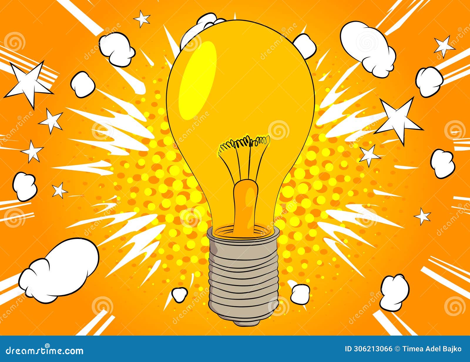 Cartoon Light Bulb, Comic Book Idea. Vintage Vector Comics, Pop Art ...