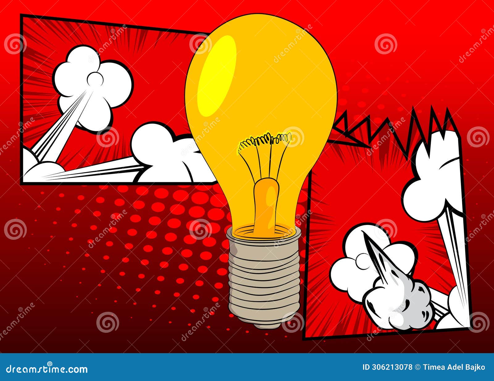 Cartoon Light Bulb, Comic Book Idea. Vintage Vector Comics, Pop Art ...