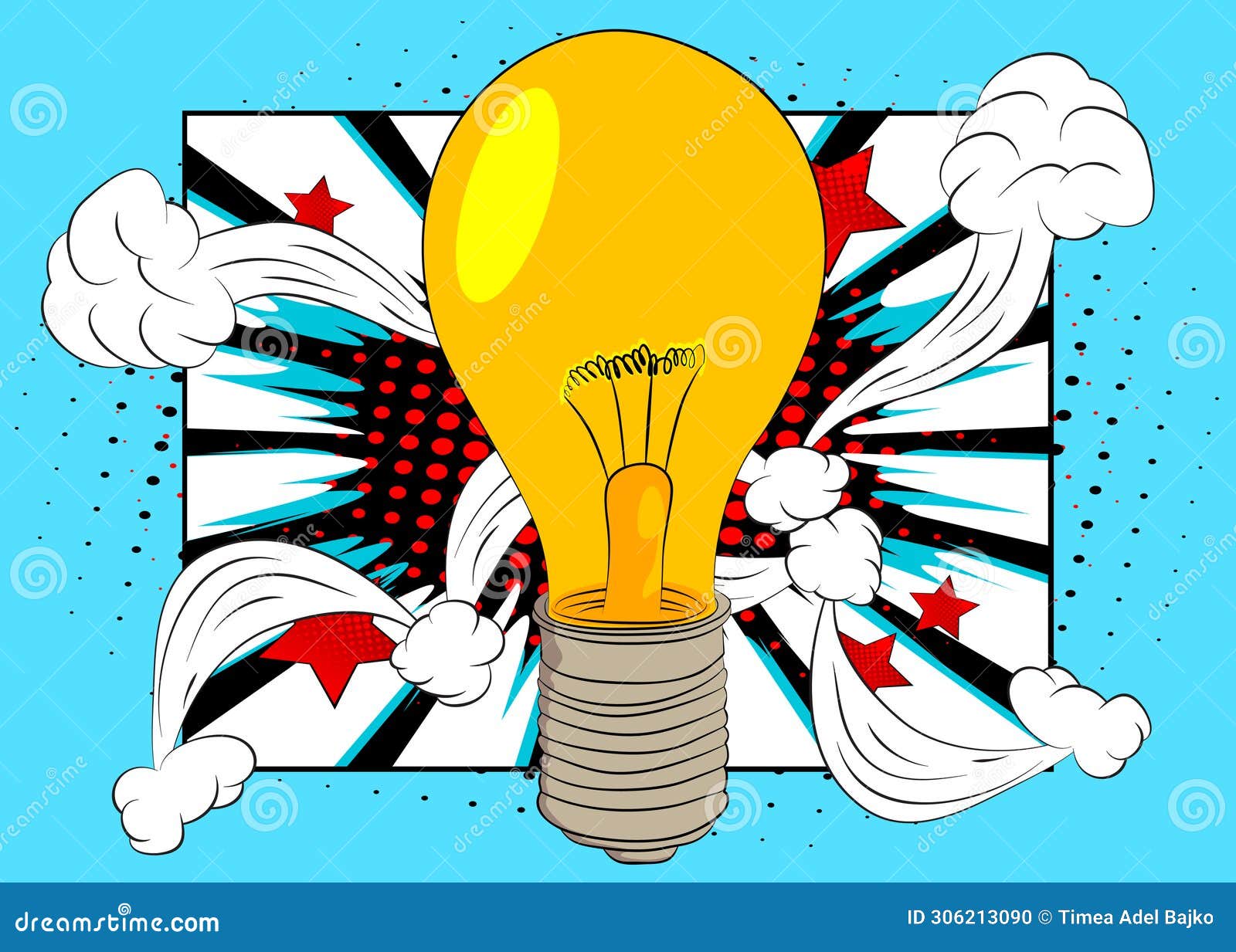 Cartoon Light Bulb, Comic Book Idea. Vintage Vector Comics, Pop Art ...