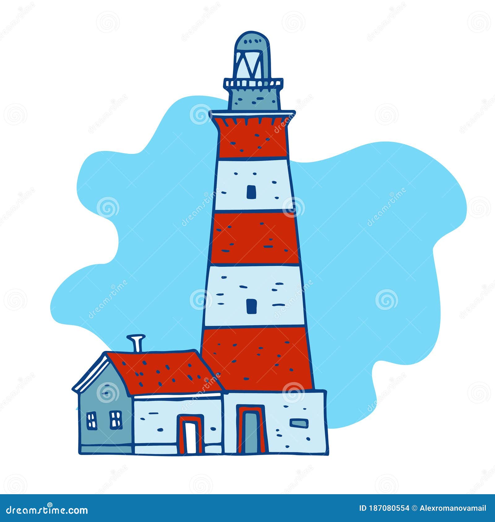 Cartoon Lighthouse. Hand Drawn Colorful Vector Sketch Illustration ...