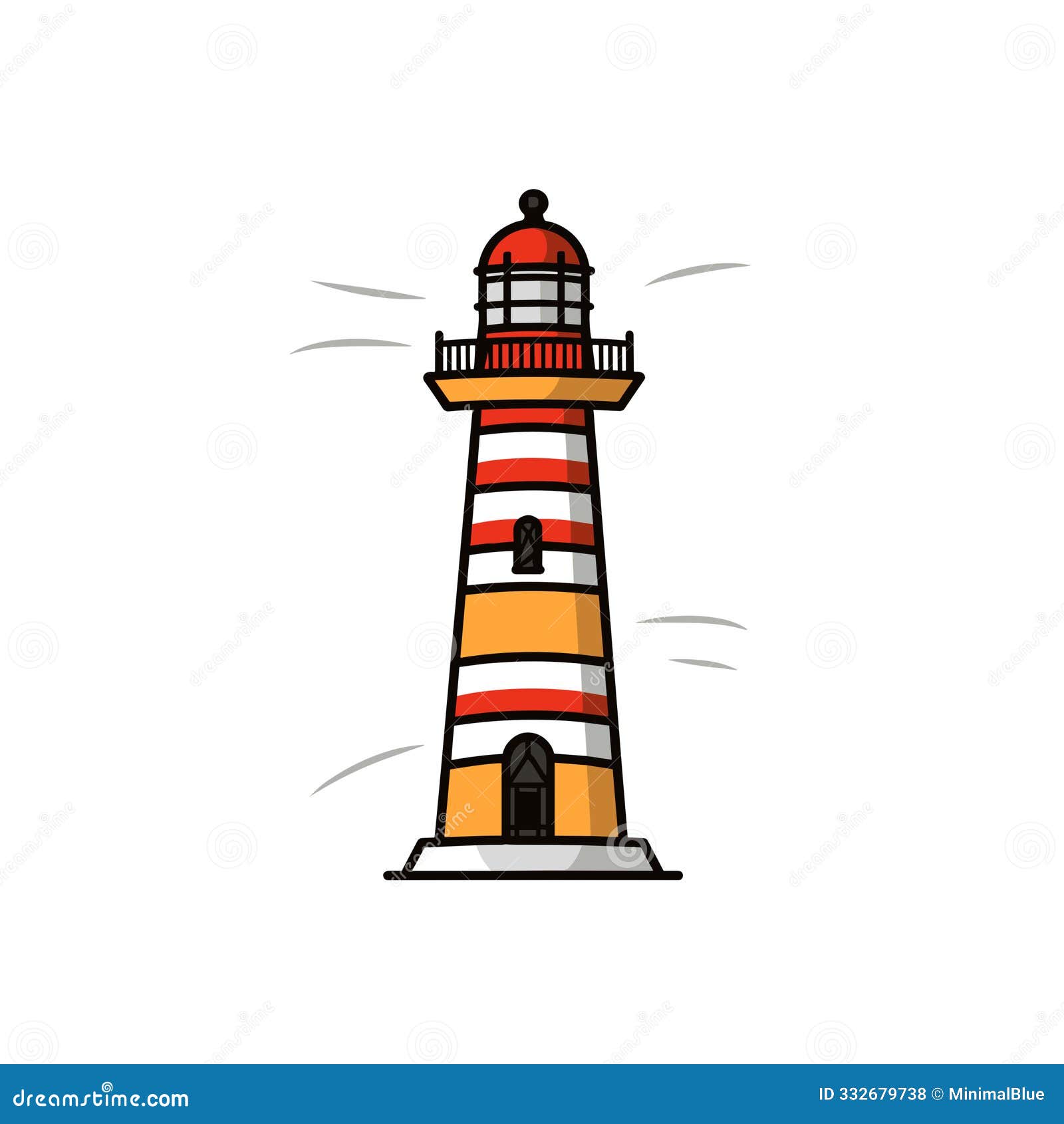 Cartoon Lighthouse Icon with Orange and Red Stripes on White Background ...