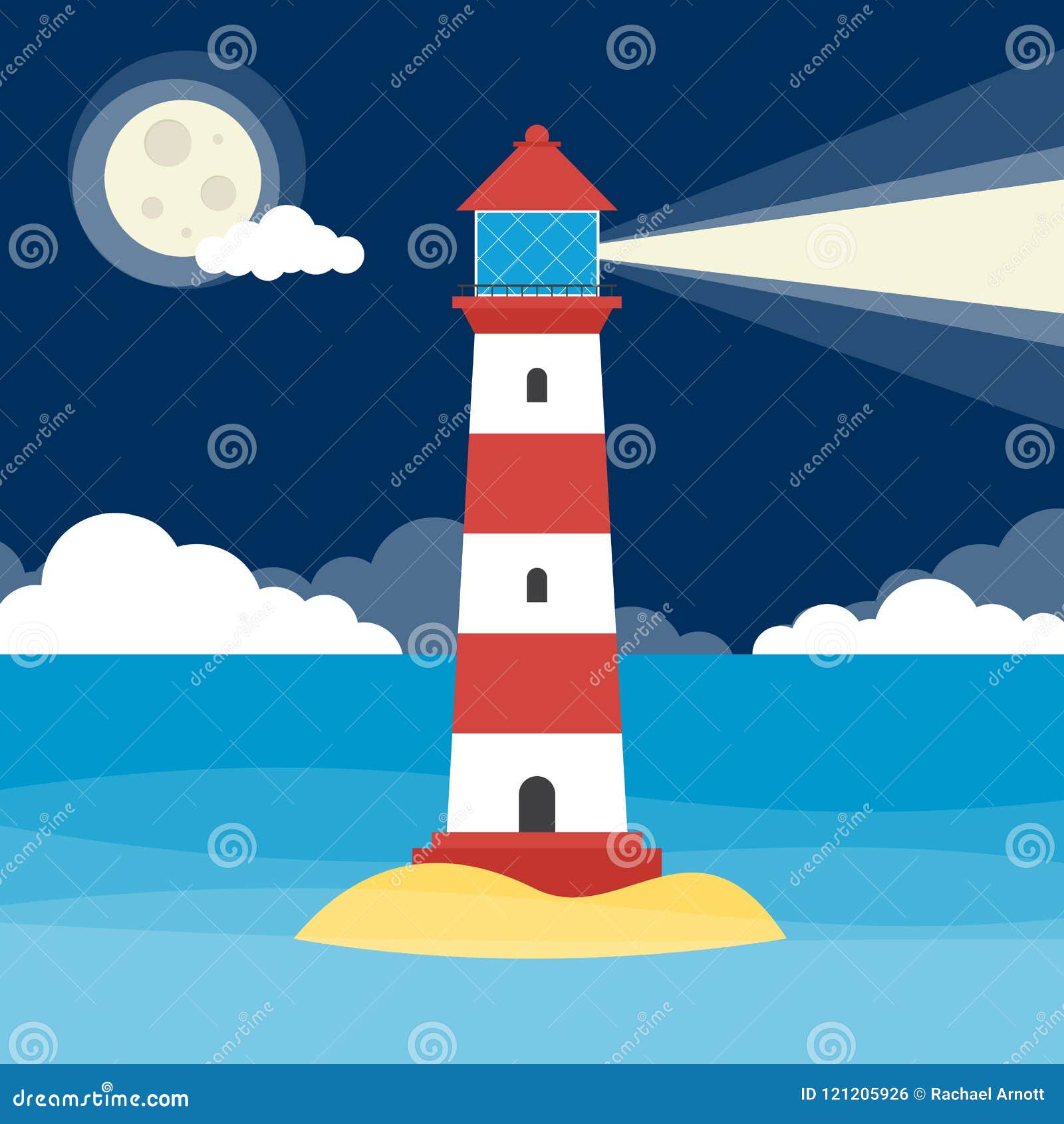 Cartoon Lighthouse at Night Stock Vector - Illustration of danger ...