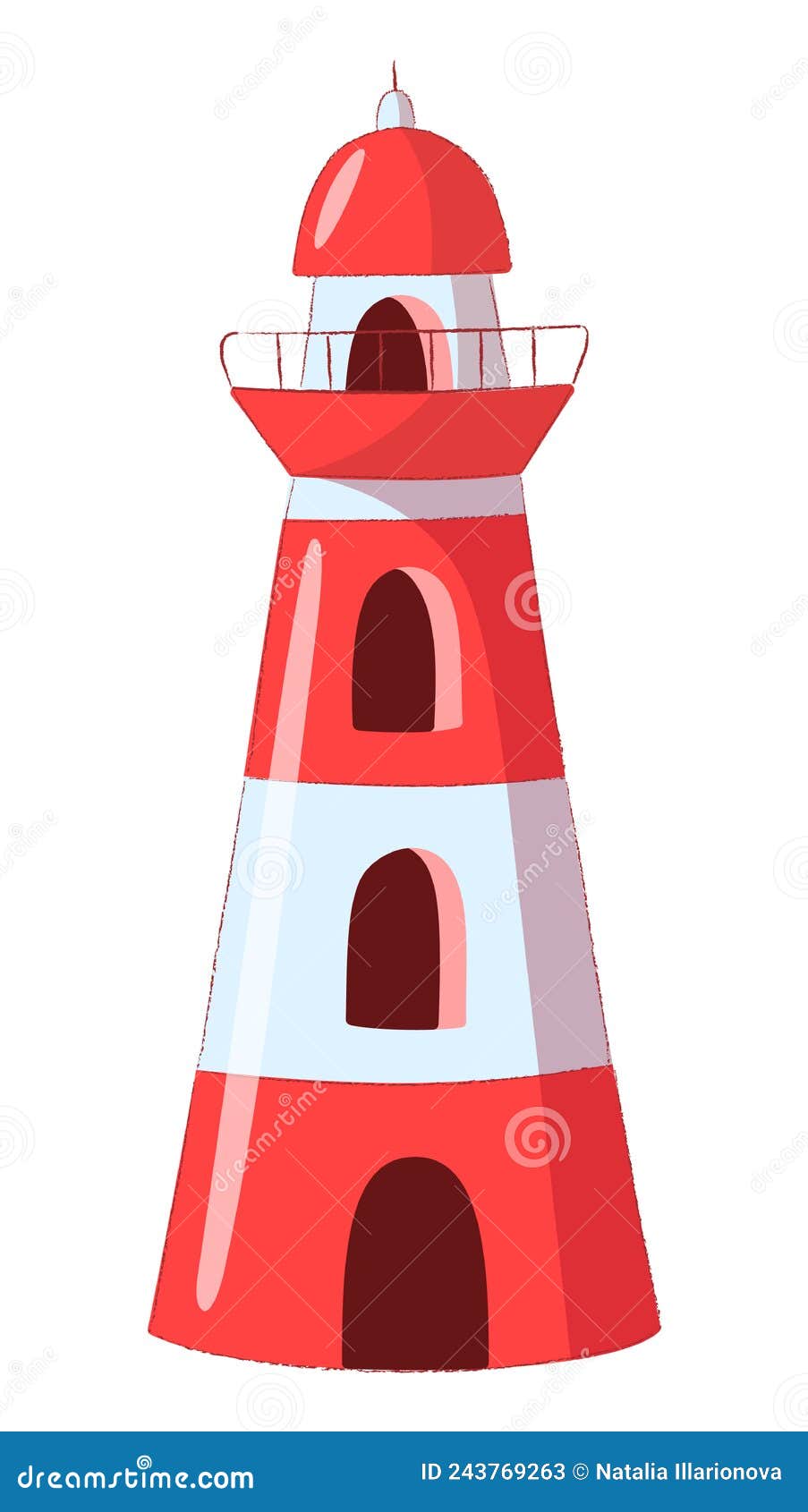 Cartoon Lighthouse with Red Line. Flat Vector Illustration Isolated on ...