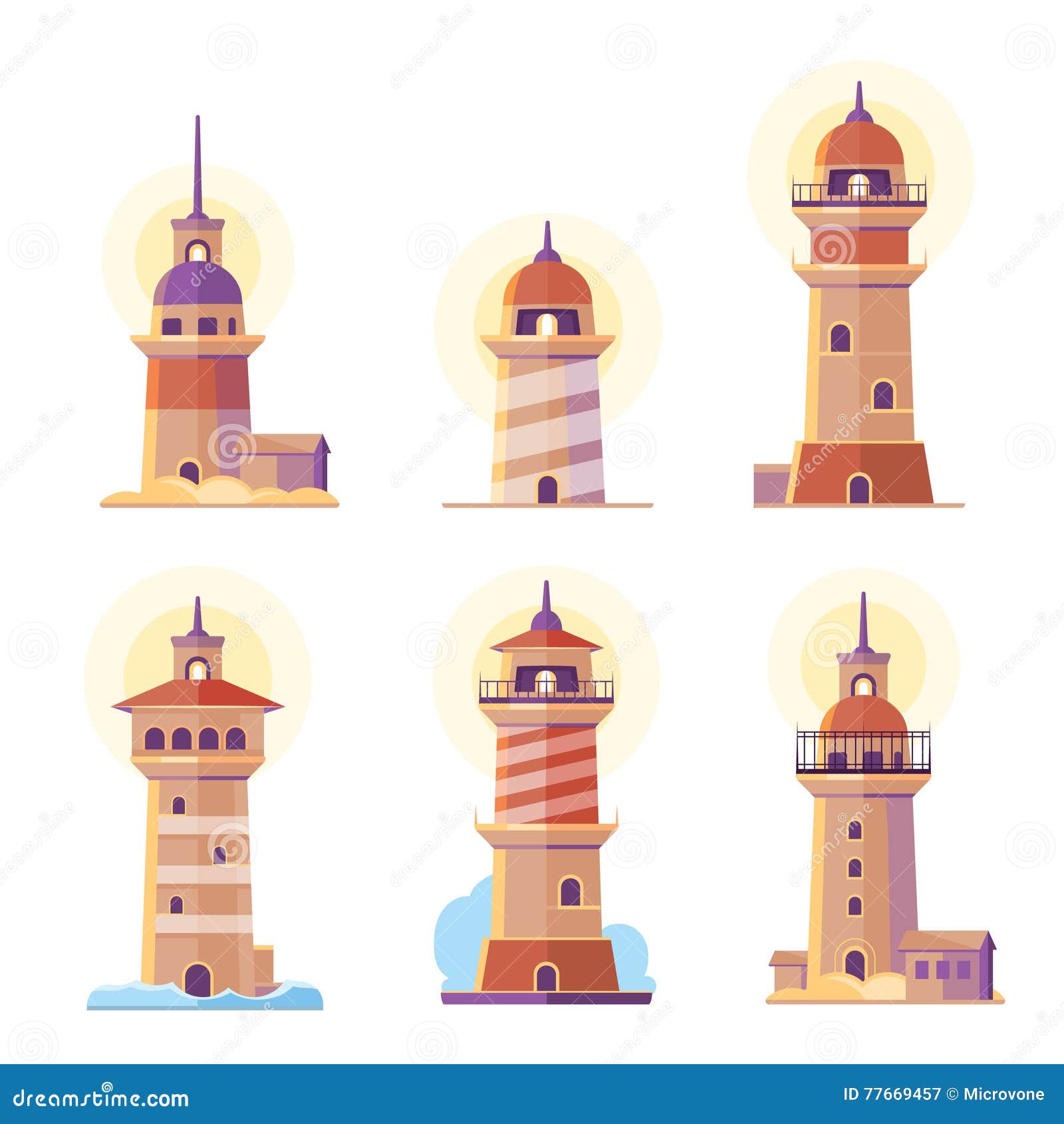 Cartoon Lighthouse Vector Icons Stock Vector - Illustration of nautical ...