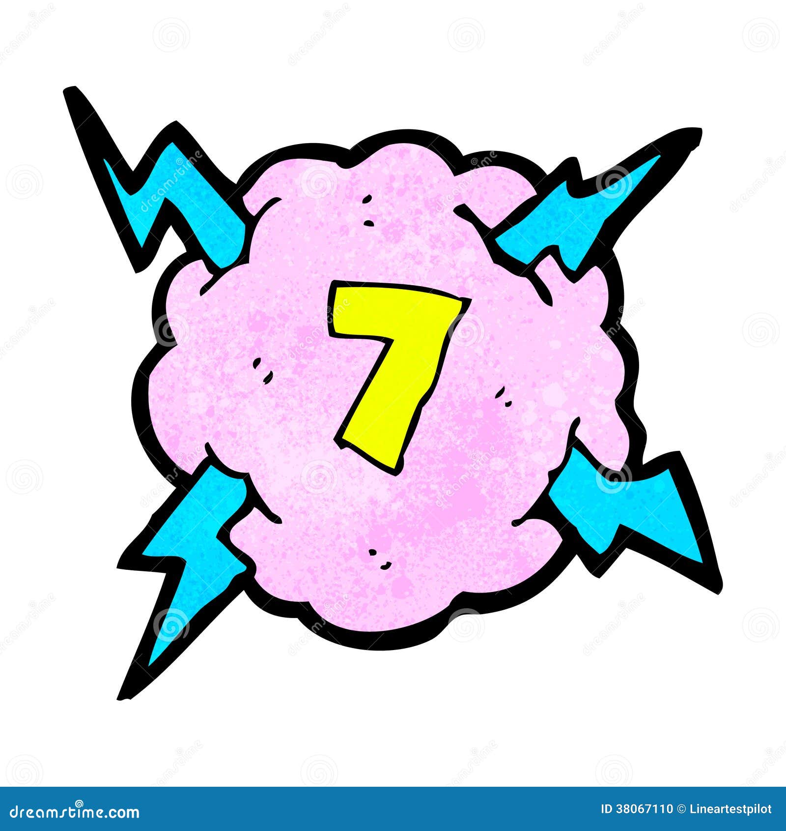 Cartoon Lighting Storm Cloud Symbol with Number Seven Stock Vector ...