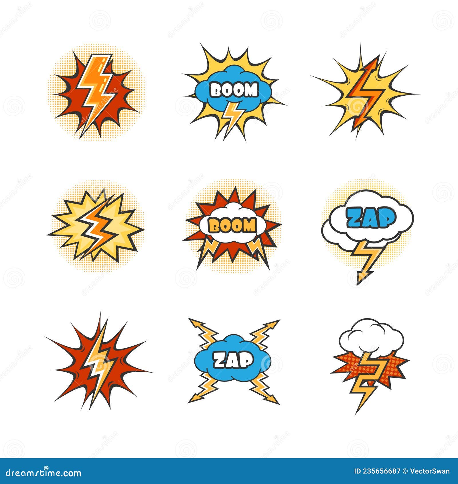 Cartoon Lightning Effect. Thunderbolt Strike Comic Sprite Asses For 2D ...