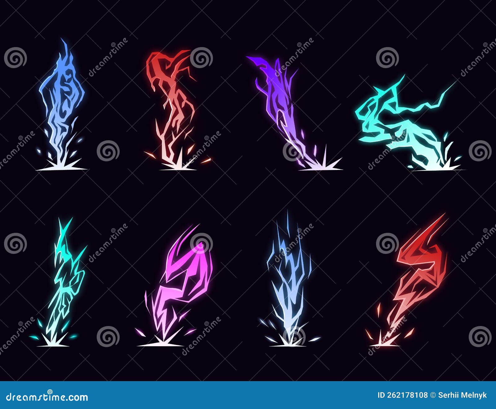 Lightning Animation. Animated Thunder Ground Fx Effect Cartoon Electric ...