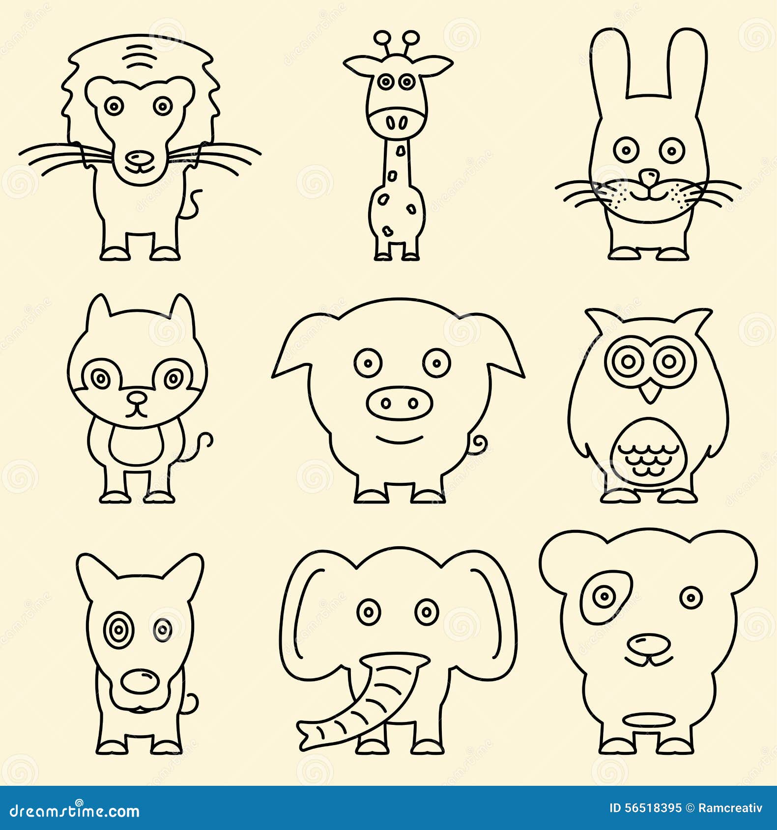 Cartoon line animals. stock vector. Illustration of giraffe - 56518395