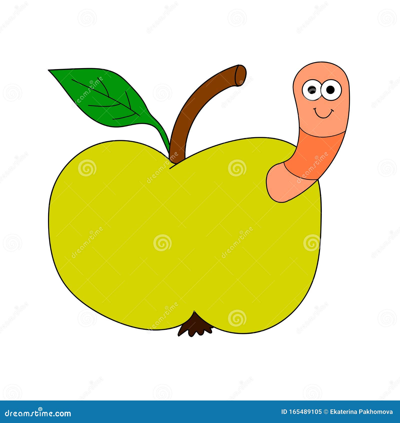 Worm With Apple Cartoon. Food Vector Icon Illustration, Isolated On ...