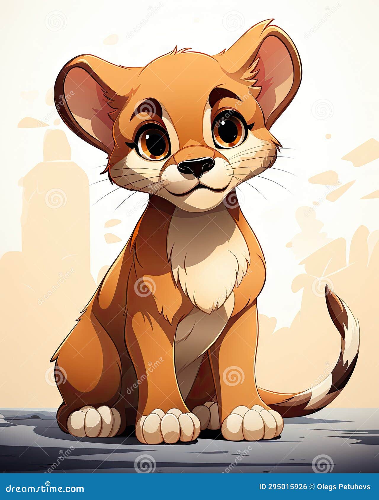 A Cartoon Lion Cub Sitting on the Ground Looking at the Camera ...