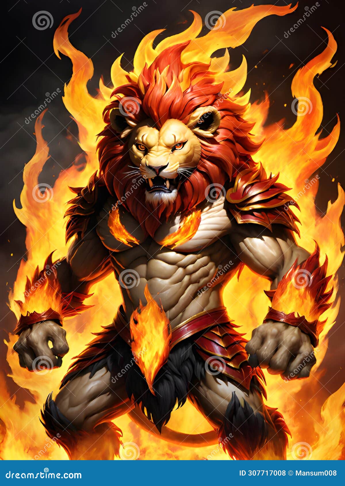 Cartoon Lion in Fire with Flames Stock Illustration - Illustration of ...