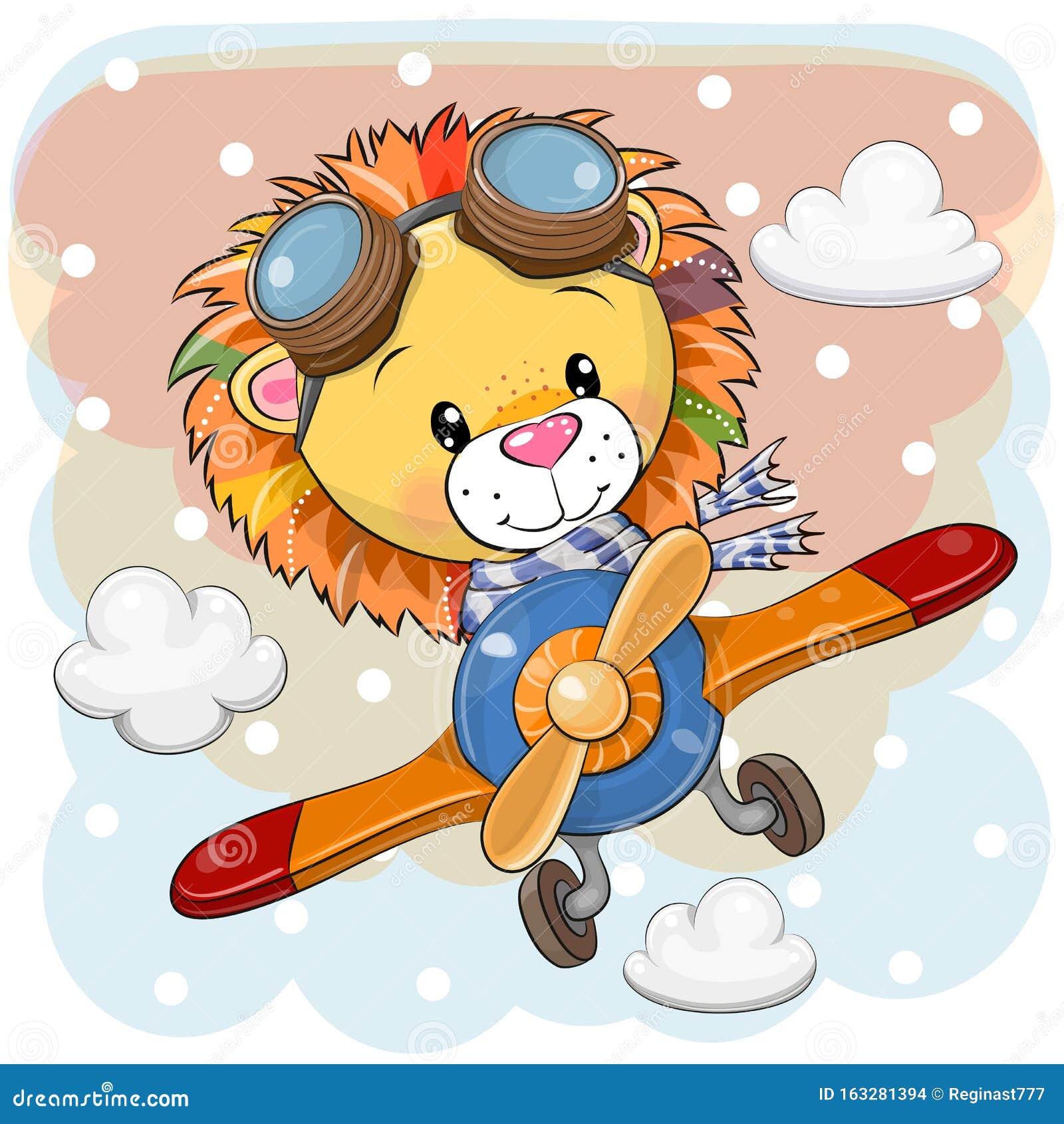 Cartoon Lion Is Flying On A Plane Vector Illustration | CartoonDealer ...