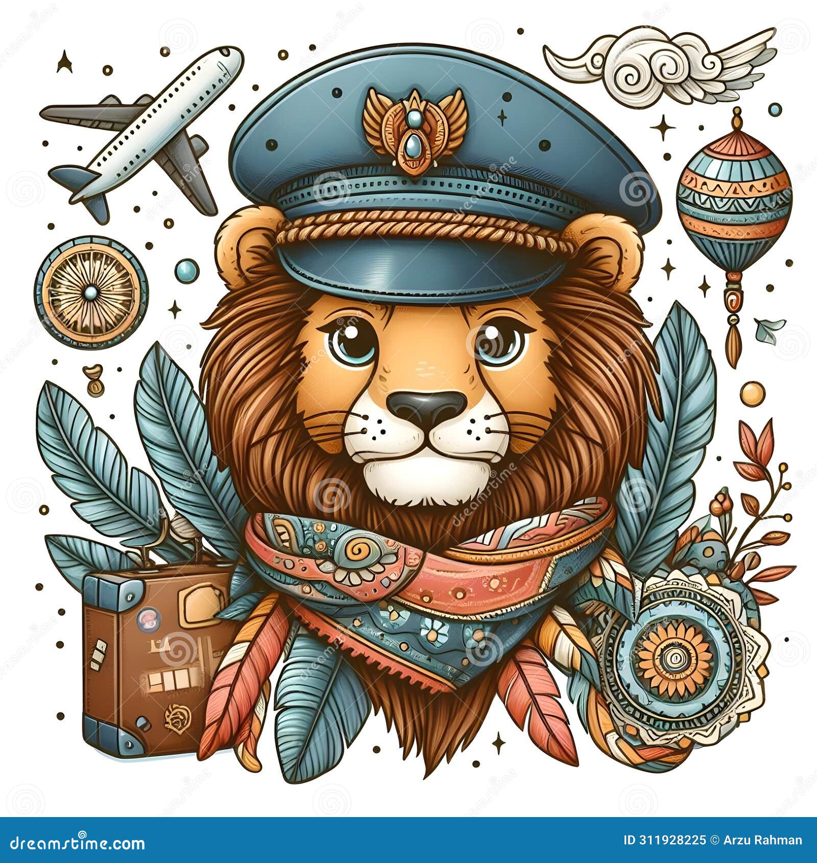 Cartoon Lion in a Pilot Hat Stock Illustration - Illustration of ...