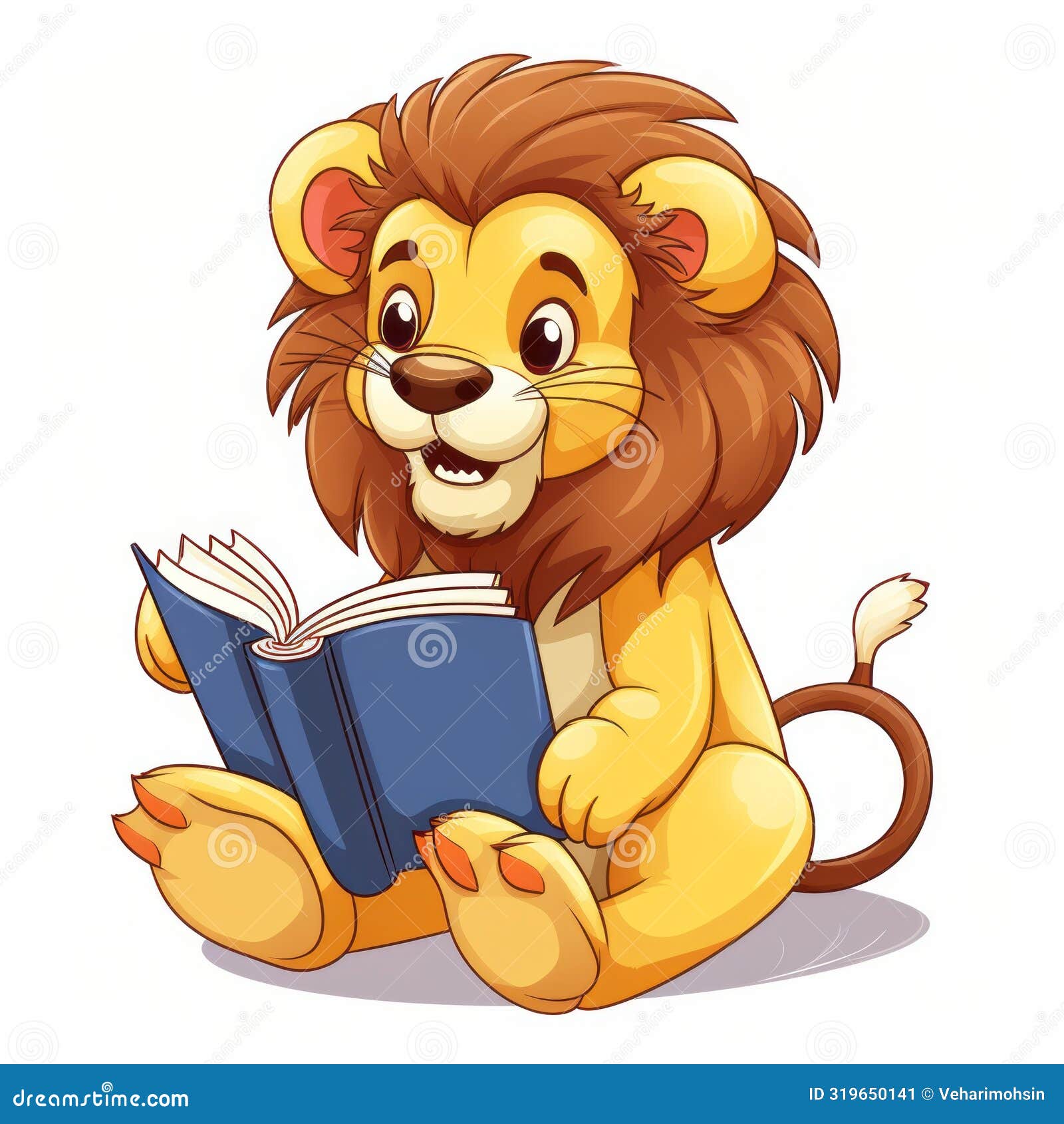 Cartoon Lion Reading a Book, Vector Illustration Stock Illustration ...