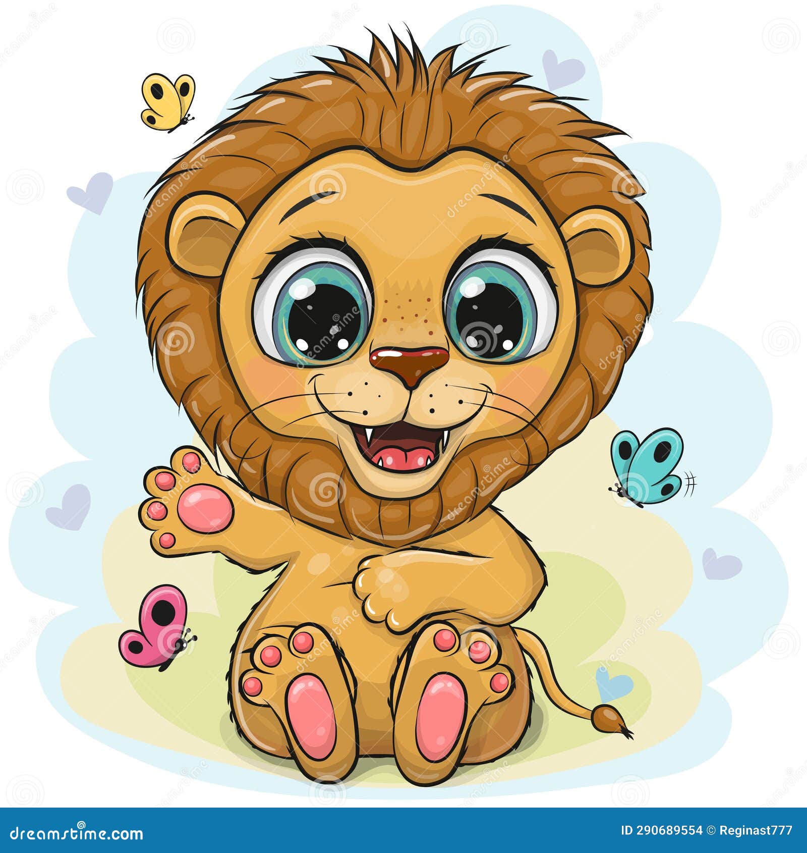 Cartoon Lion on a Yellow and Blue Background Stock Vector ...