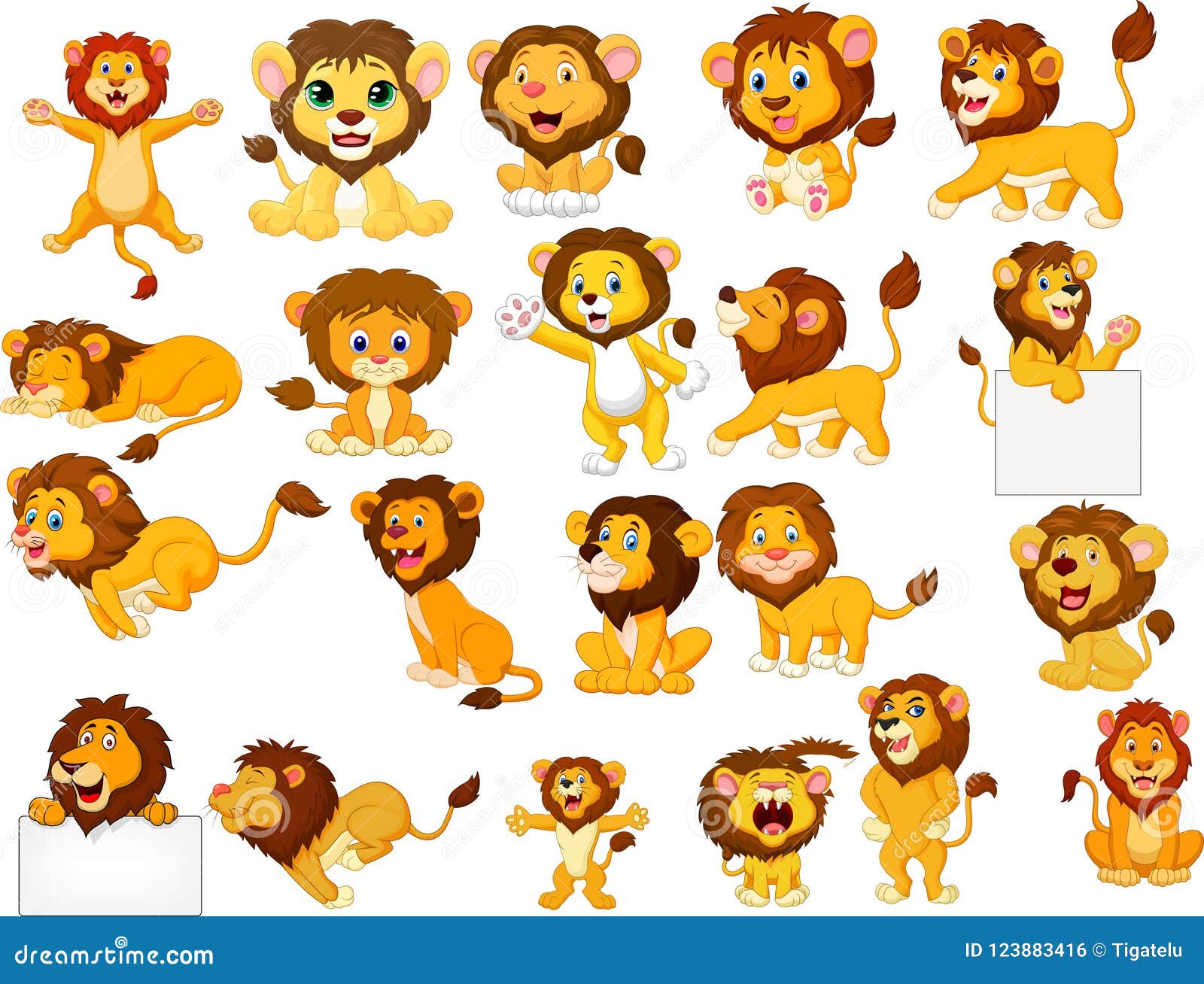 Cartoon Lions Collection Set Stock Vector - Illustration of background ...