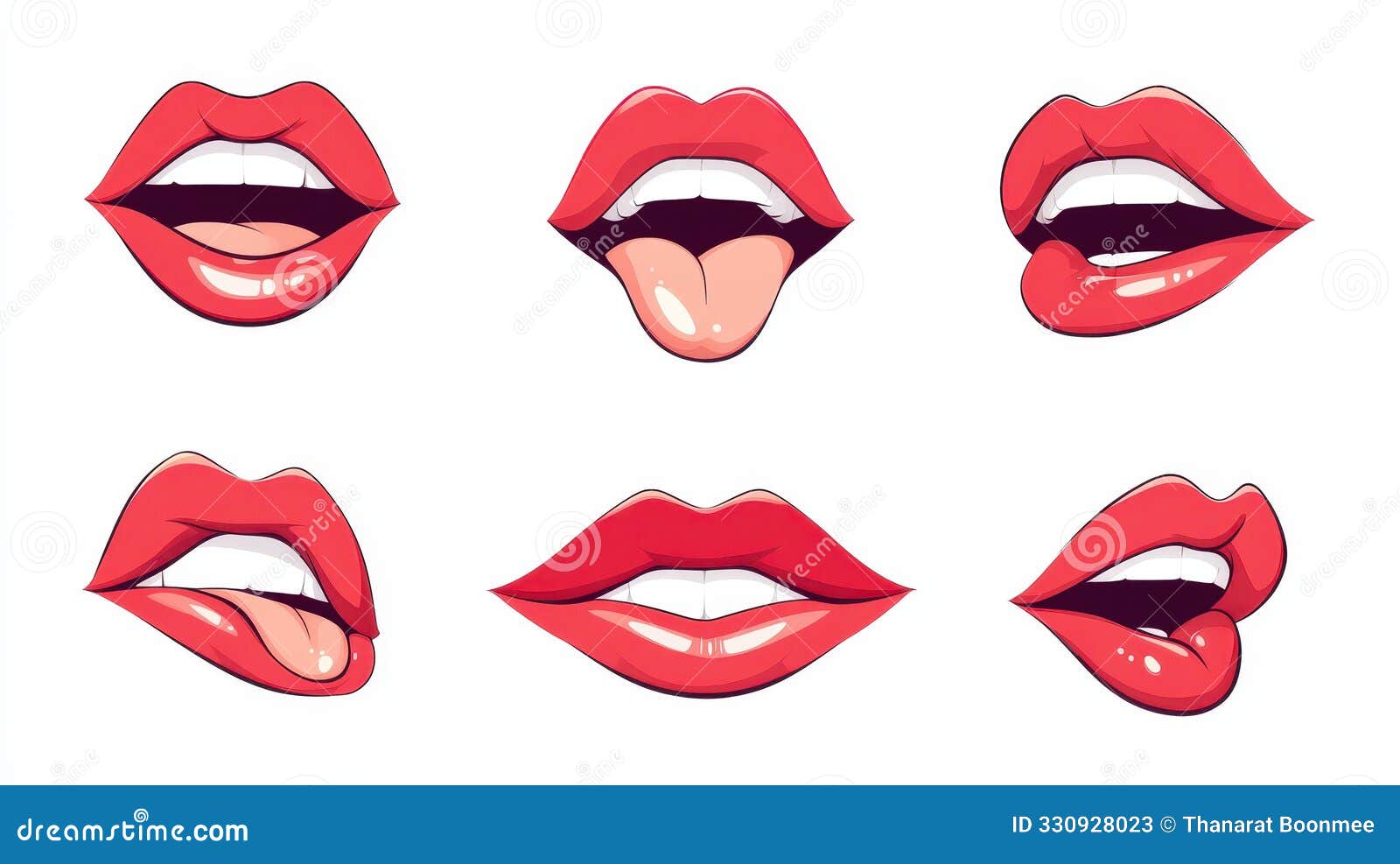 Cartoon Lips Display a Range of Emotions, Capturing Joy, Surprise, and ...